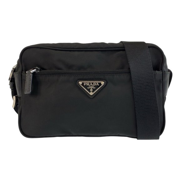 Prada | Bags | Prada Prada Tessuto Triangle Logo Plate Black Silver ...